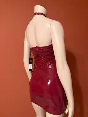 Dresses | Wine Red Vinyl Halter Cutout Mini Dress | Poshmark